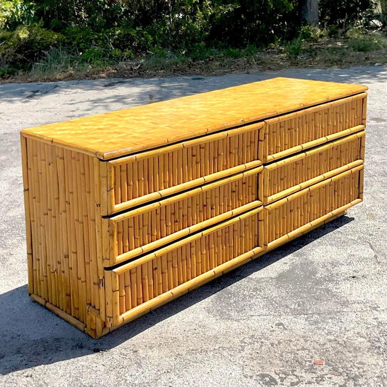 Vintage Coastal Stacked Bamboo Dresser For Sale at 1stDibs