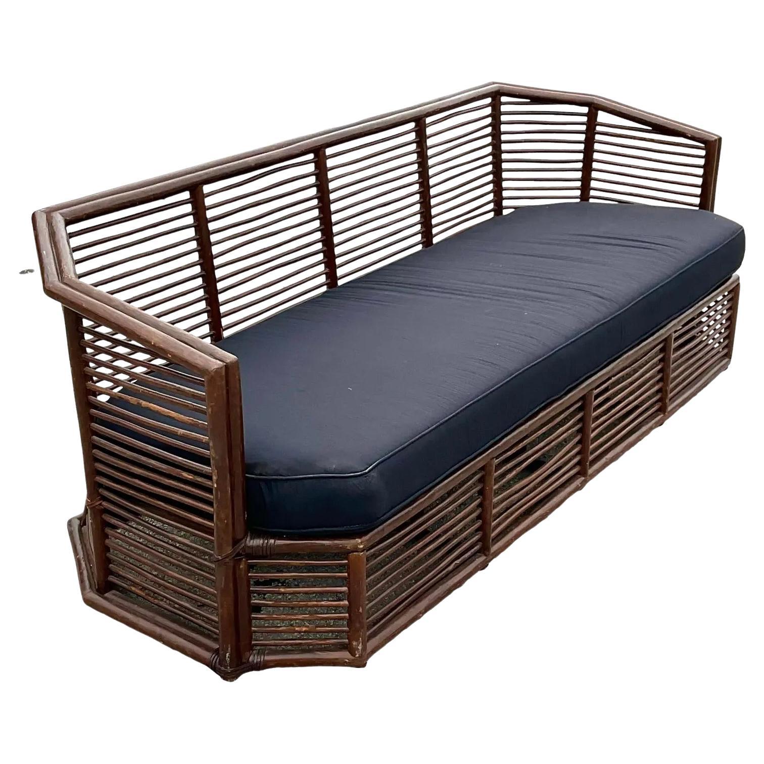 Vintage Coastal Stacked Rattan Faceted Sofa at 1stDibs
