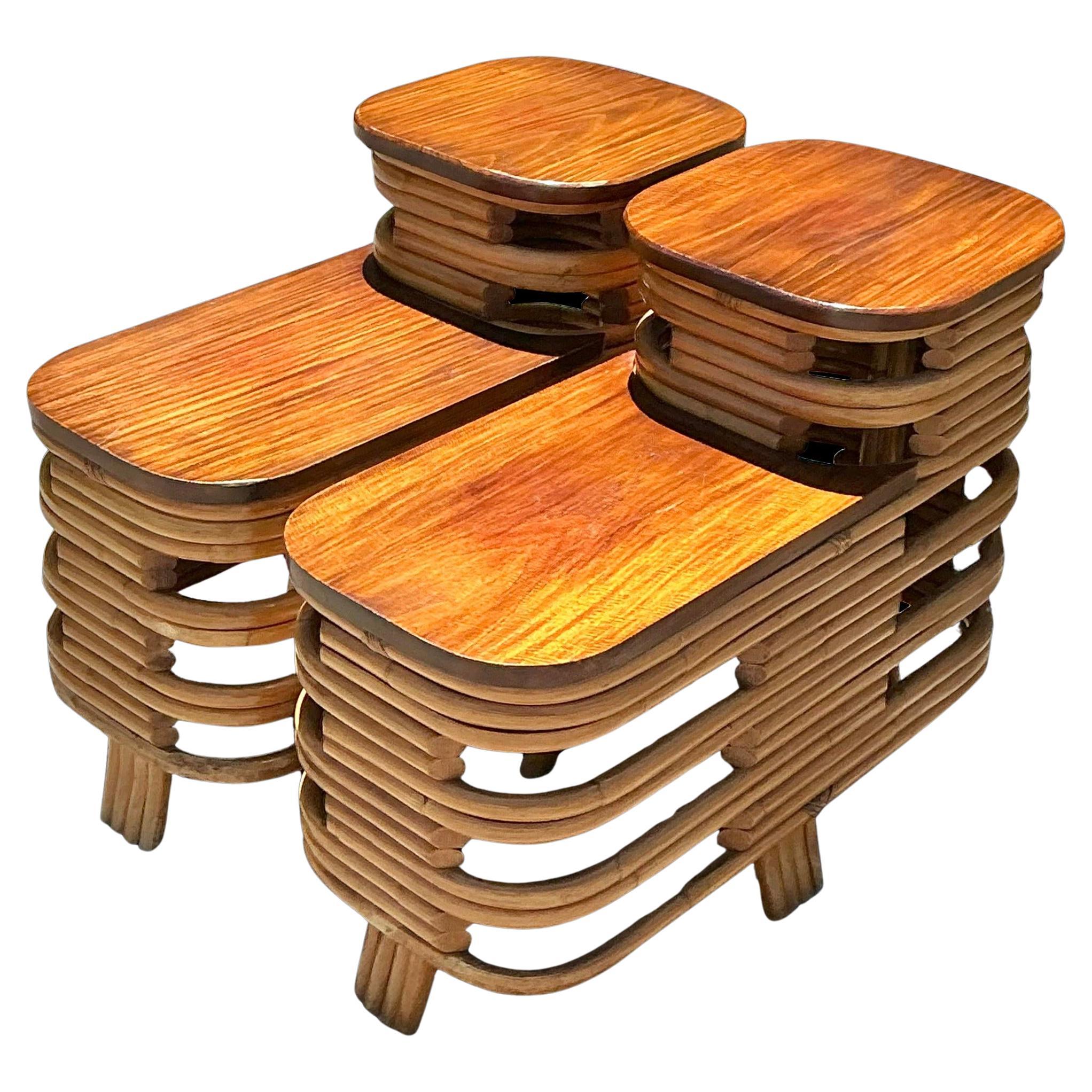 Vintage Coastal Stacked Rattan Side Tables After Frankl - a Pair For ...