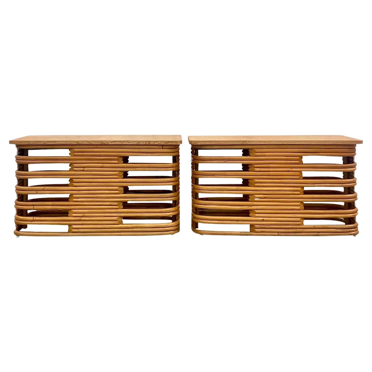 Vintage Coastal Rattan Side Tables, a Pair at 1stDibs