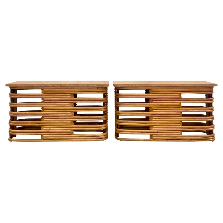 Vintage Coastal Stacked Rattan Side Tables After Frankl For Sale at 1stDibs