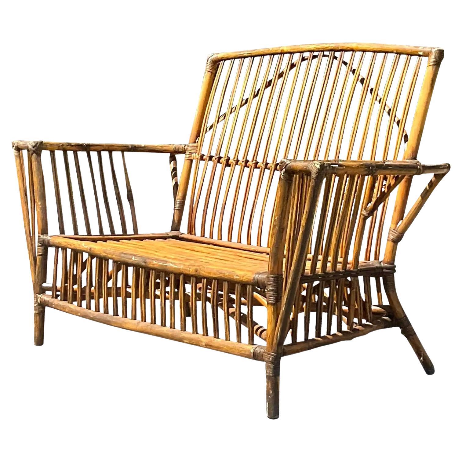 Vintage Coastal Stick Rattan Loveseat For Sale at 1stDibs