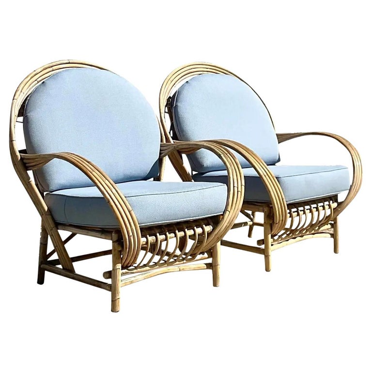 Vintage Coastal Stick Rattan Lounge Chairs, Pair at 1stDibs