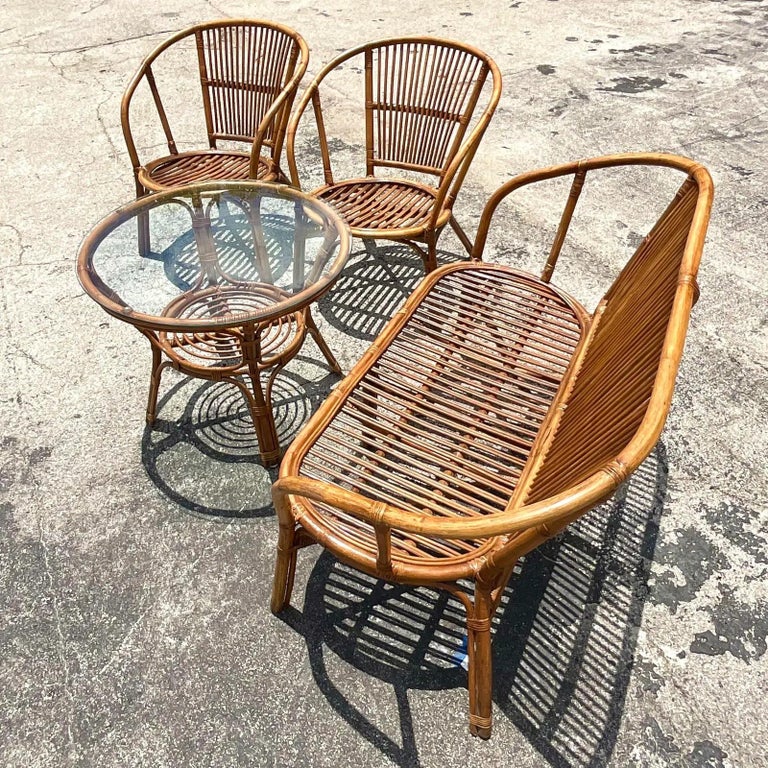 Vintage Coastal Stick Rattan Loveseat Set For Sale at 1stDibs
