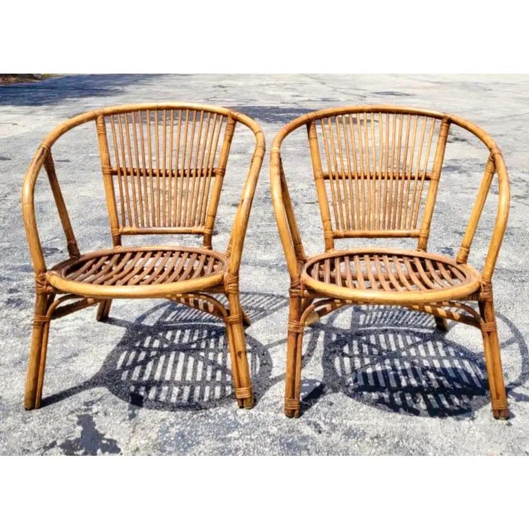 Vintage Coastal Stick Rattan Loveseat Set For Sale at 1stDibs