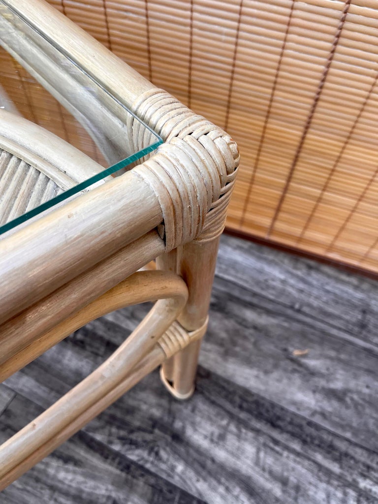 Vintage Coastal Style Pencil Reed Side Table For Sale at 1stDibs