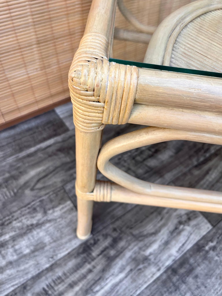 Vintage Coastal Style Pencil Reed Side Table For Sale at 1stDibs