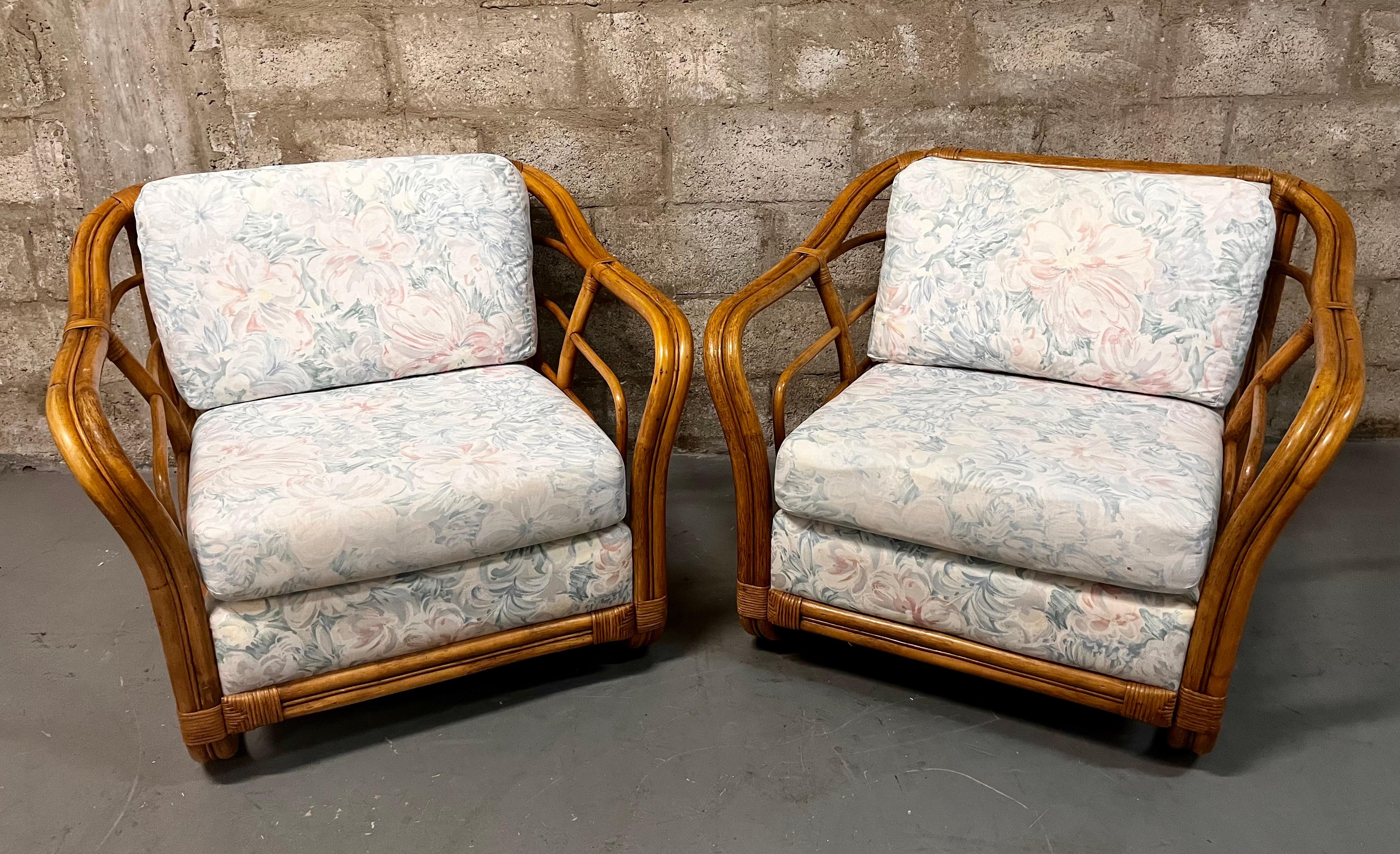 Vintage Coastal Style Rattan Club Chairs by Lane Ventura Furniture ...