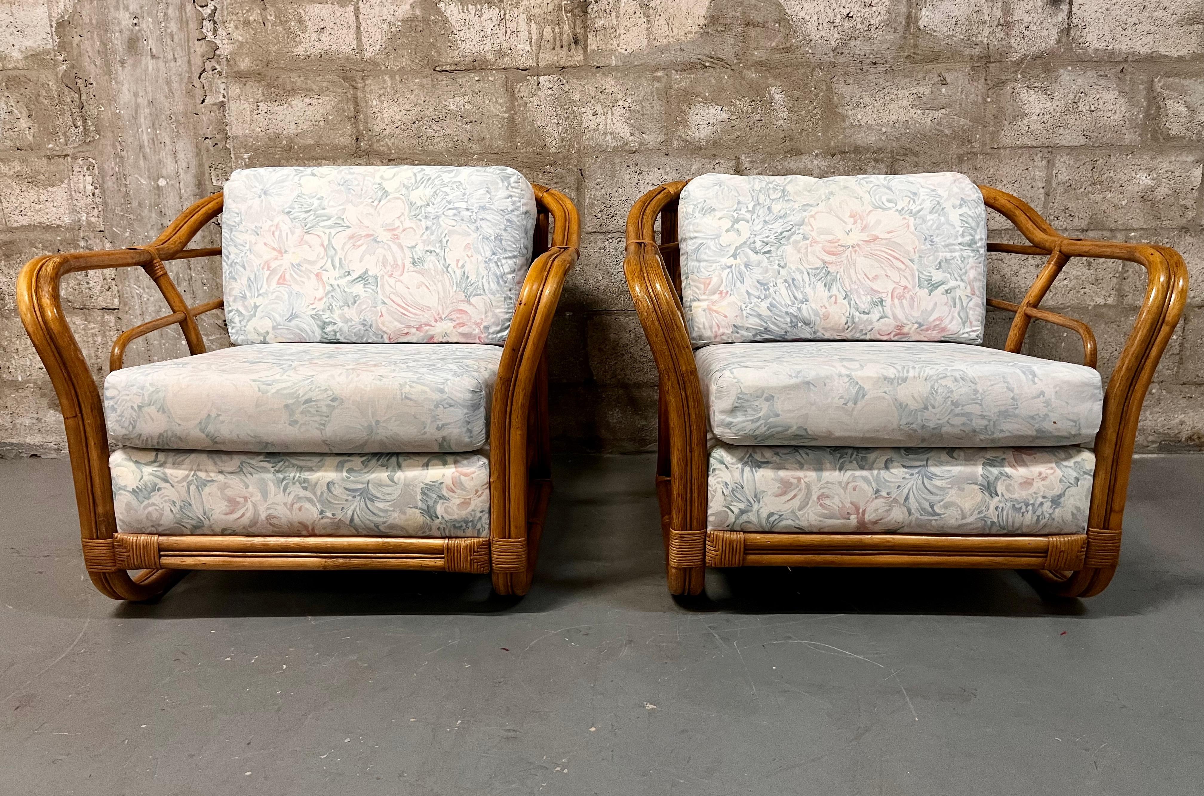 Vintage Coastal Style Rattan Club Chairs by Lane Ventura Furniture ...