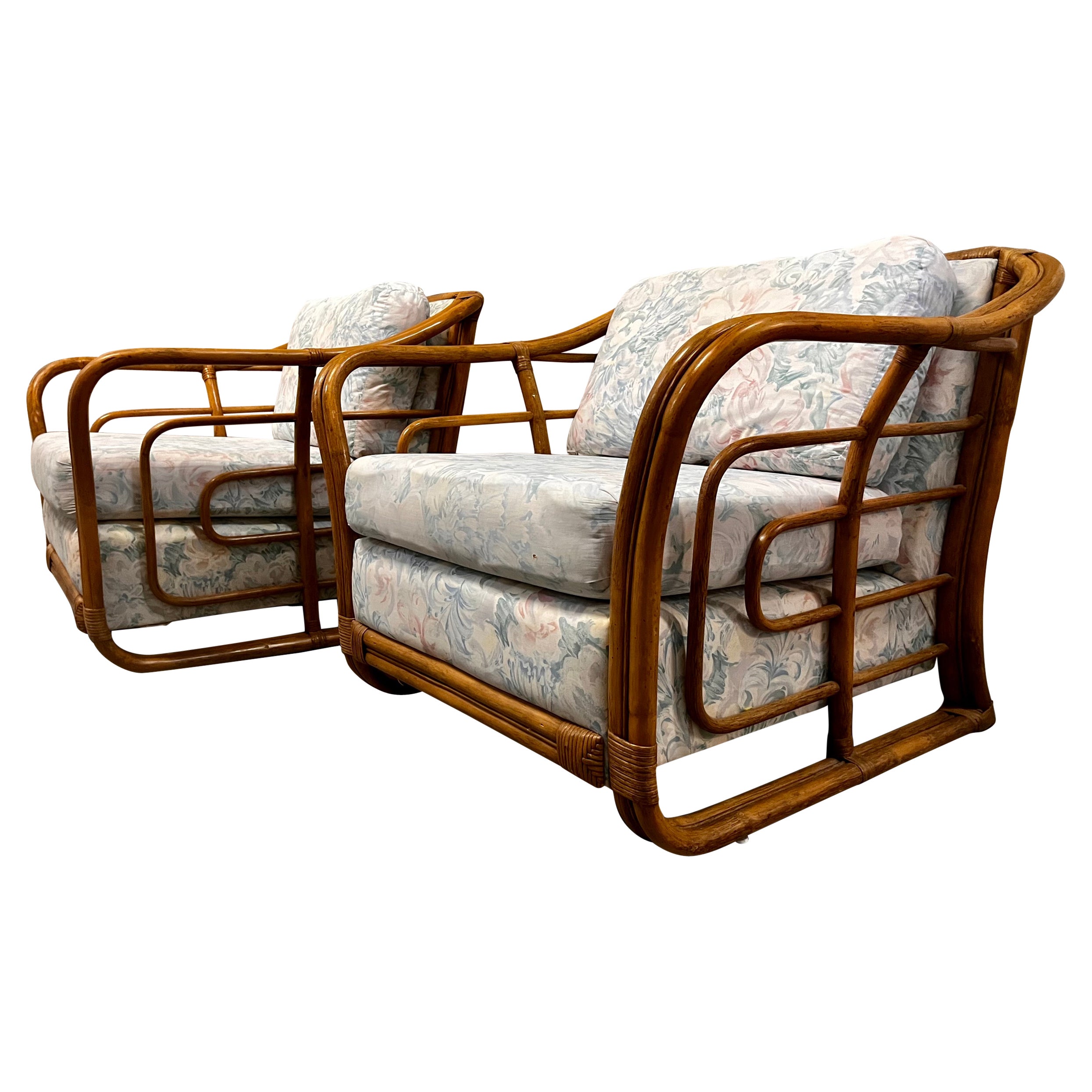 Vintage Coastal Style Rattan Club Chairs by Lane Ventura Furniture ...