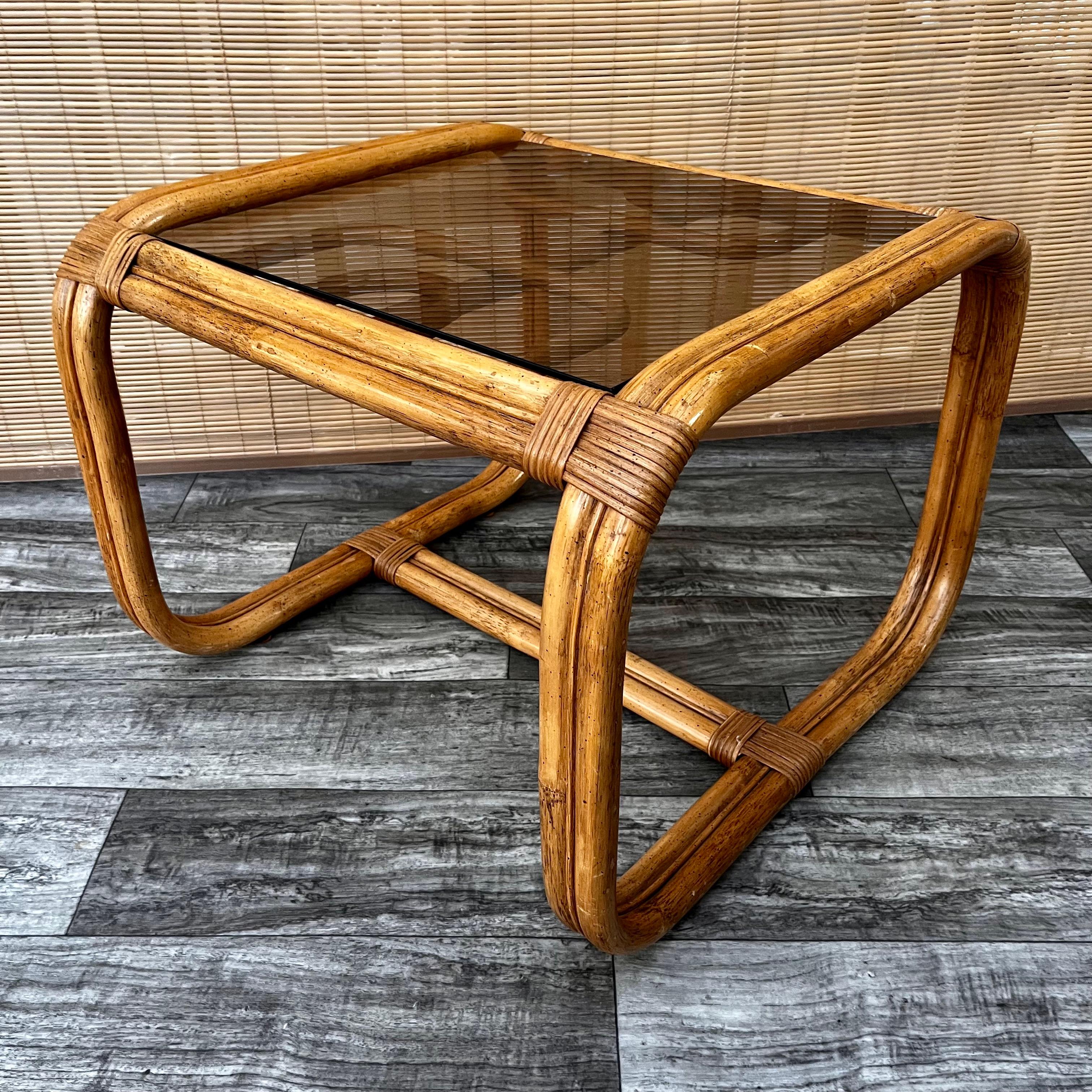 Vintage Coastal Style Rattan Side Table by Lane Ventura Furniture, c ...