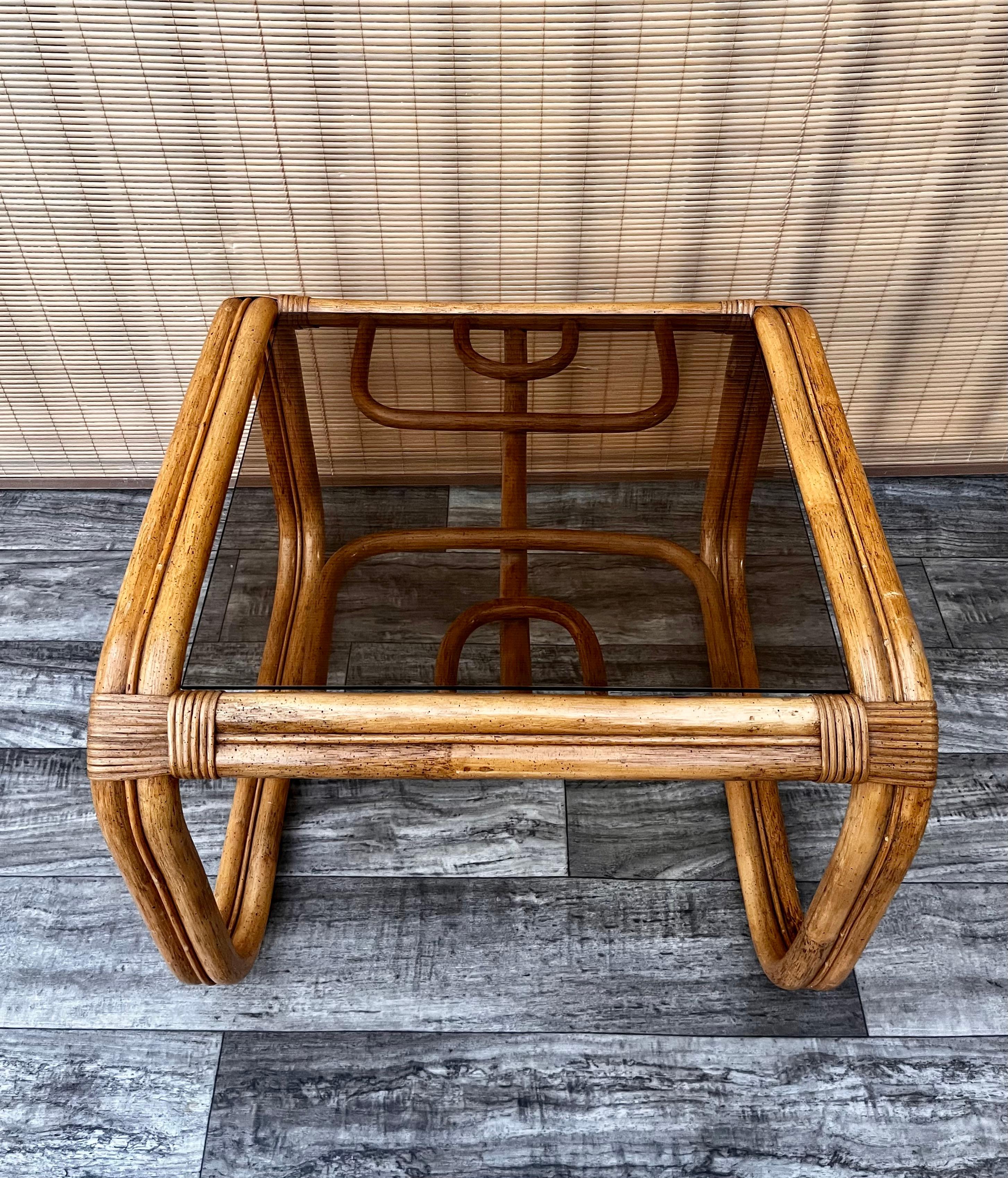 Vintage Coastal Style Rattan Side Table by Lane Ventura Furniture, c ...