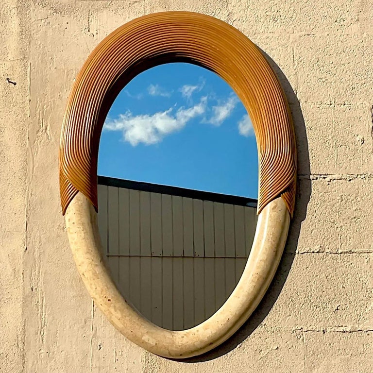 Vintage Coastal Tessellated Stone and Pencil Reed Mirror For Sale at ...