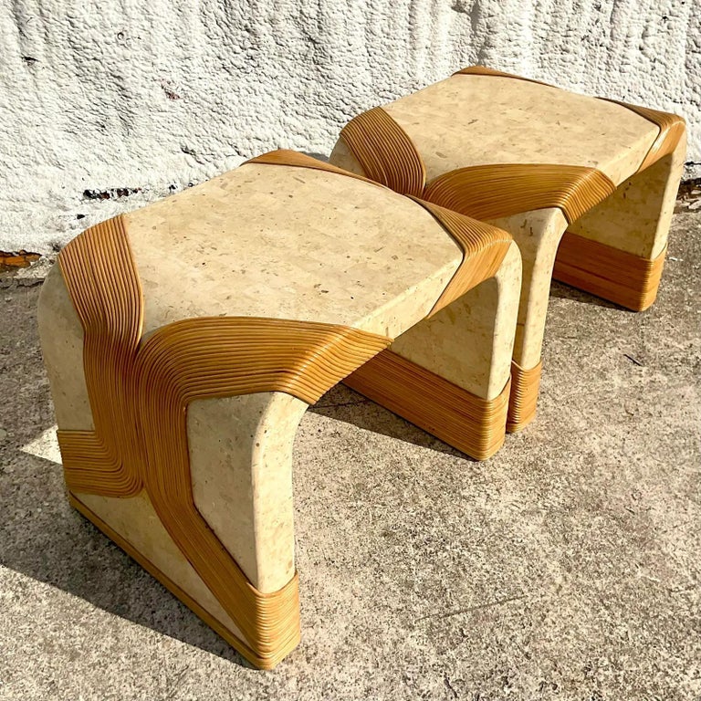 Vintage Coastal Tessellated Stone With Pencil Reed Band Waterfall Side ...