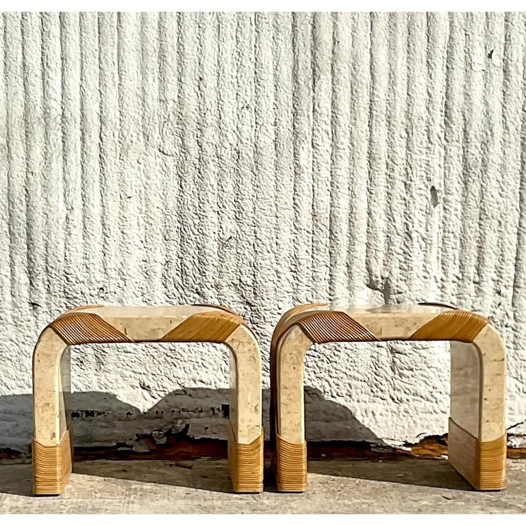 Vintage Coastal Tessellated Stone With Pencil Reed Band Waterfall Side ...