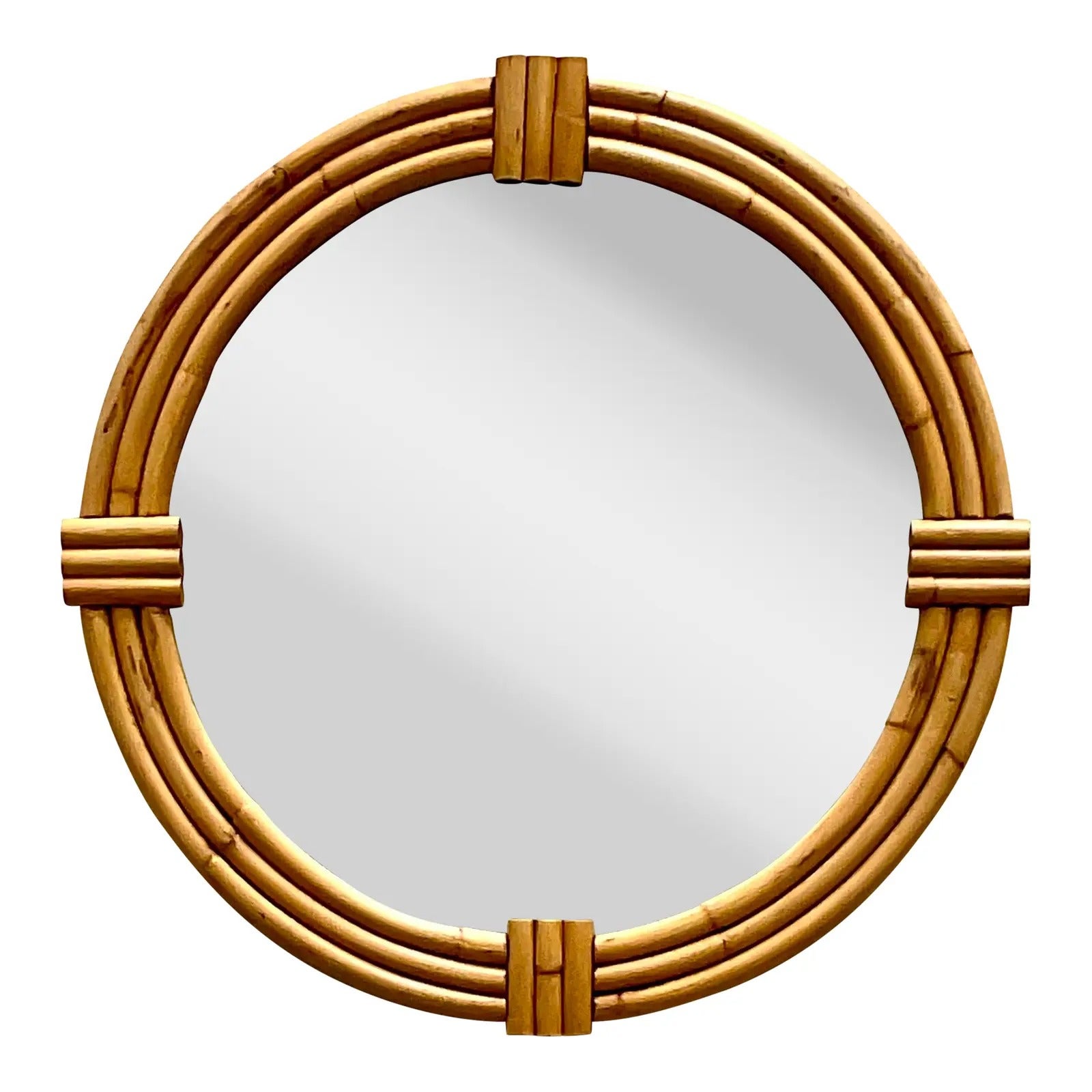 1940s Three-Strand Round Rattan Mirror at 1stDibs