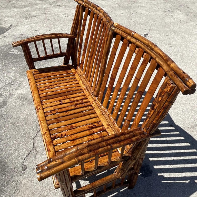 Vintage Coastal Tortoise Shell Bamboo Bench For Sale at 1stDibs