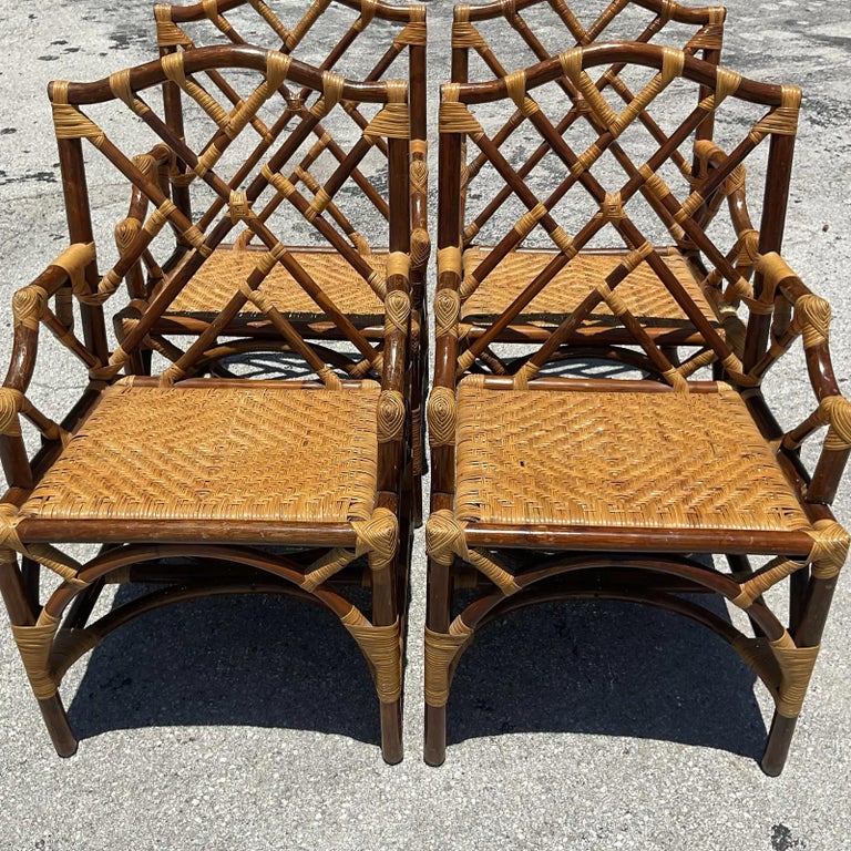 Vintage Coastal Tortoise Shell Rattan Chinese Chippendale Dining Chairs ...