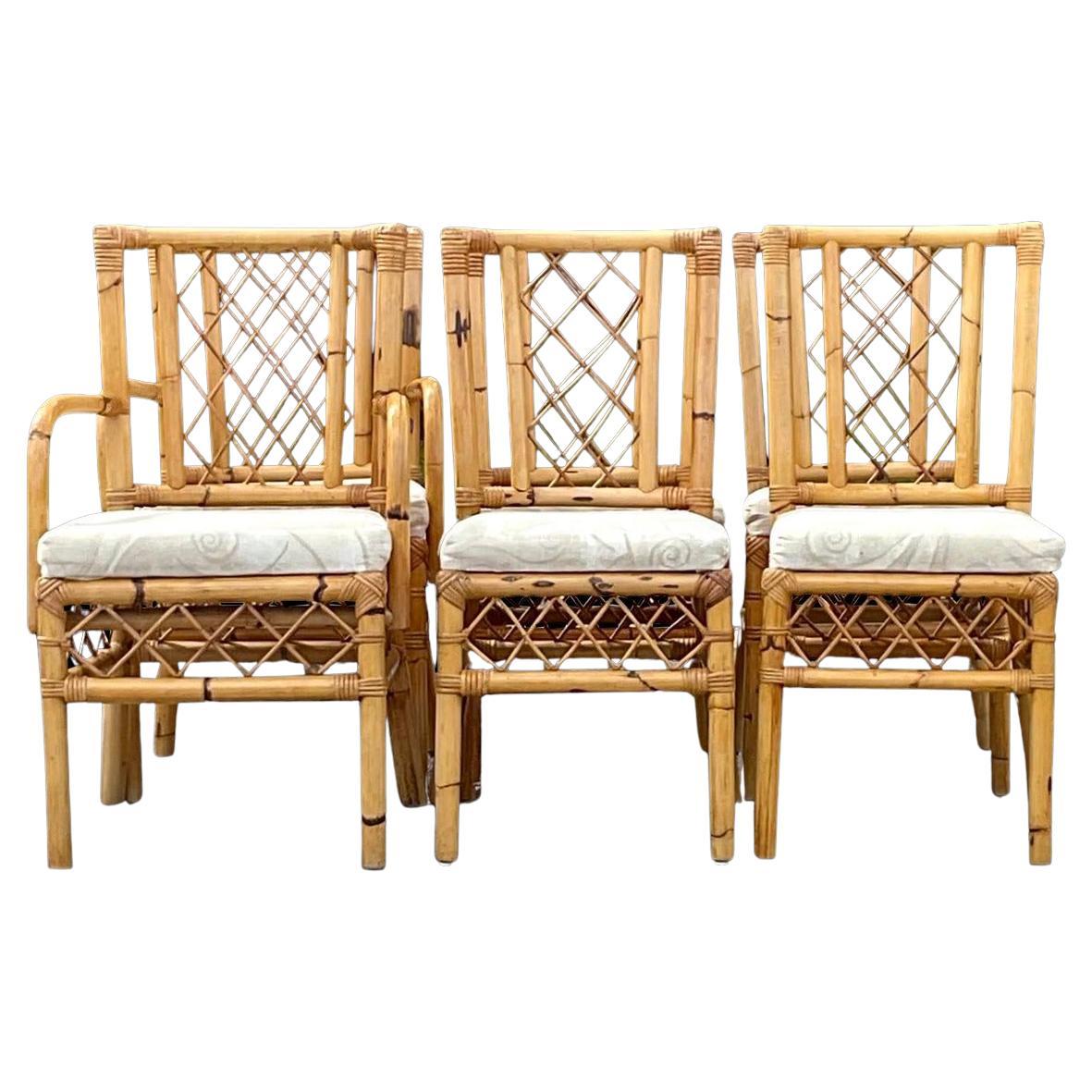 Vintage Coastal Rattan Chinese Chippendale Dining Chairs, Set of 4 at ...