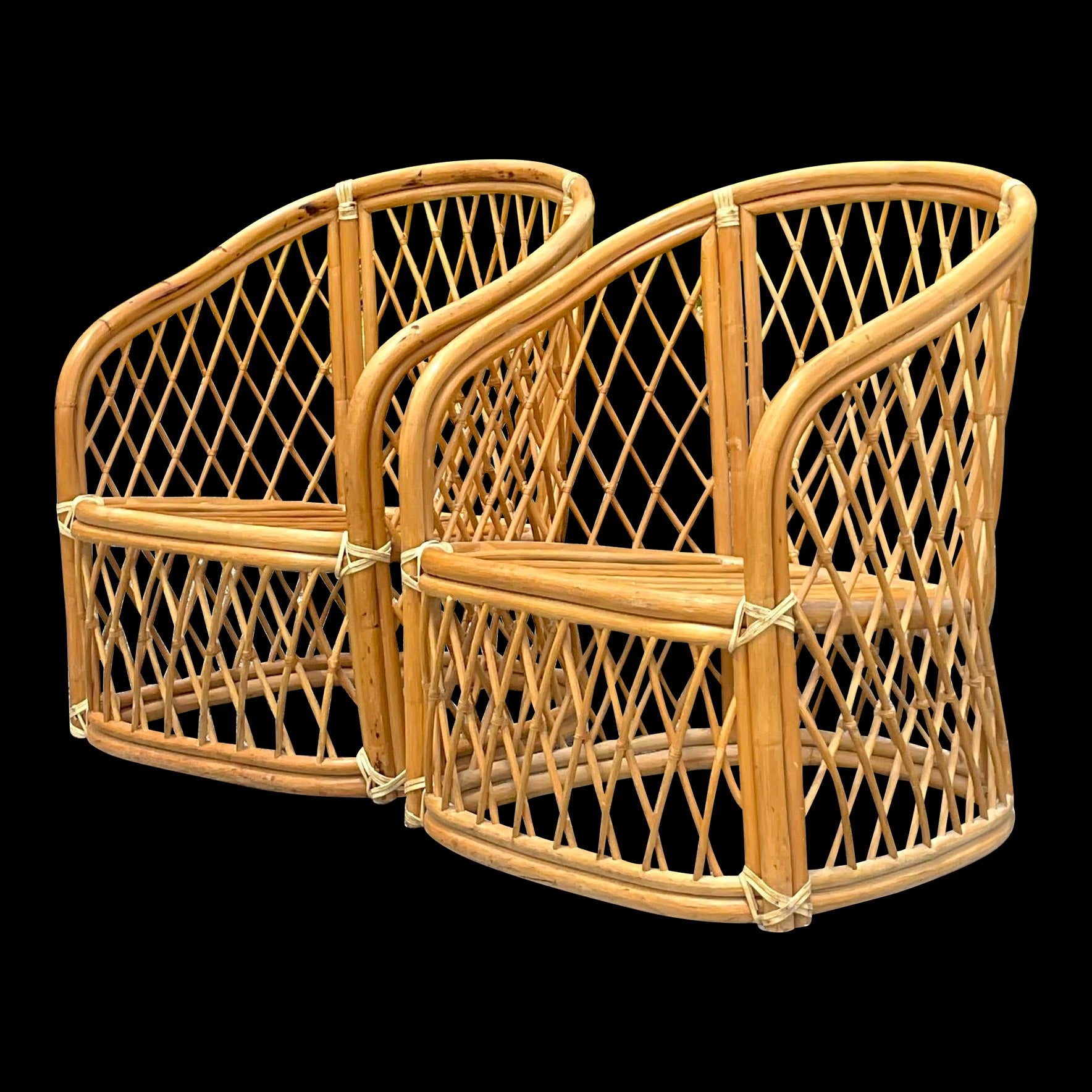 Vintage Coastal Trellis Rattan Lounge Chairs - a Pair For Sale at 1stDibs