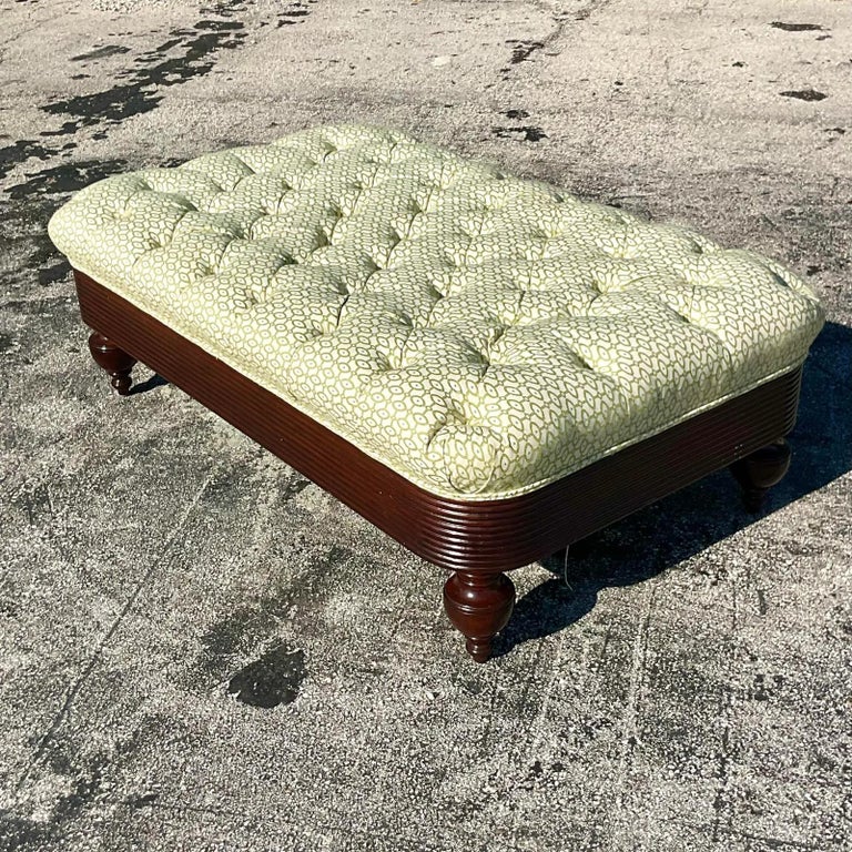 Vintage Coastal Tufted Ottoman For Sale at 1stDibs