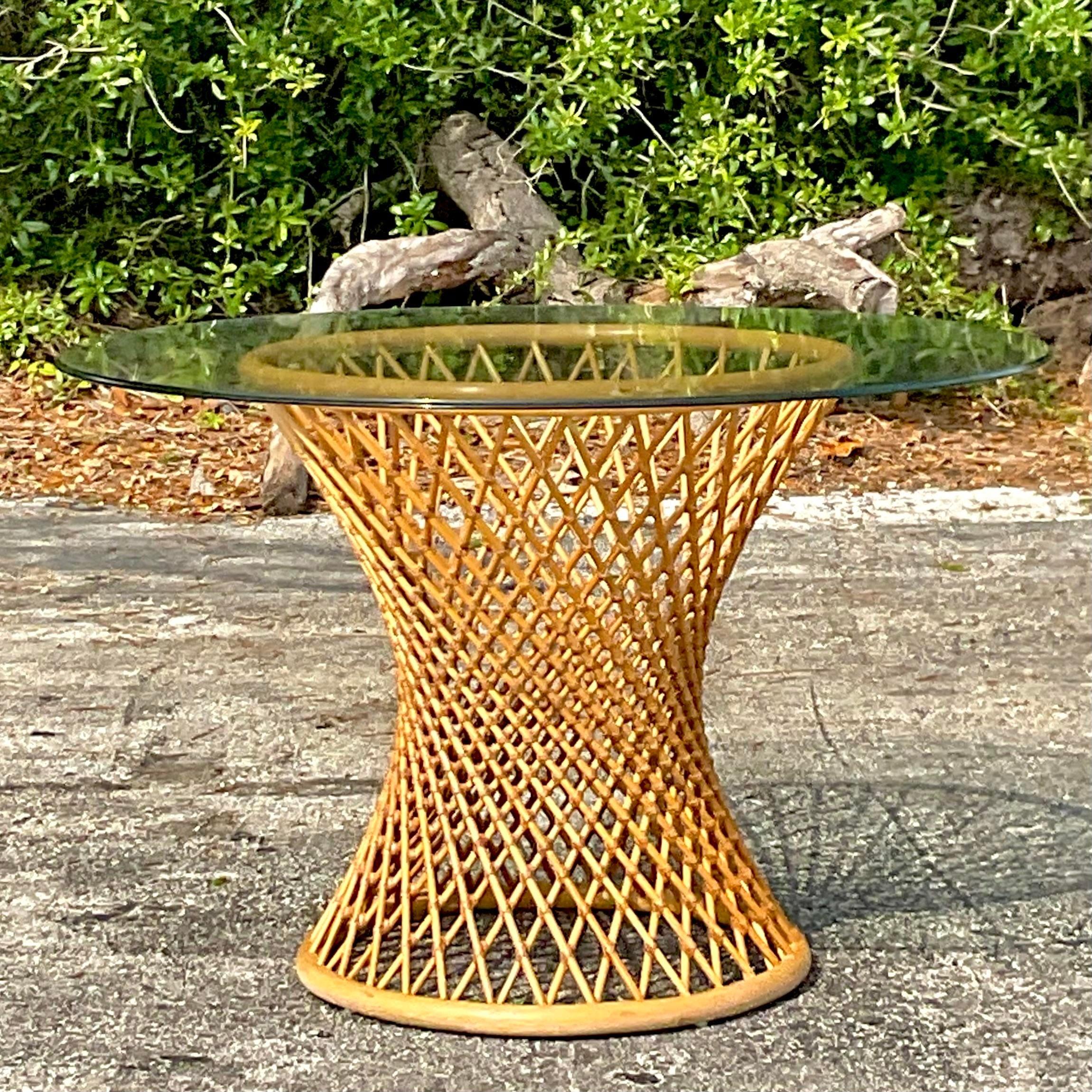 Vintage Coastal Twist Rattan Dining Table For Sale at 1stDibs