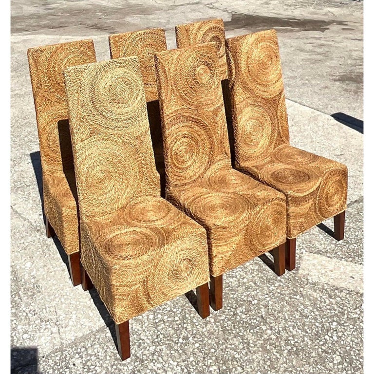 Vintage Coastal Twisted Rattan Circles Dining Chairs, Set of 6 For Sale ...
