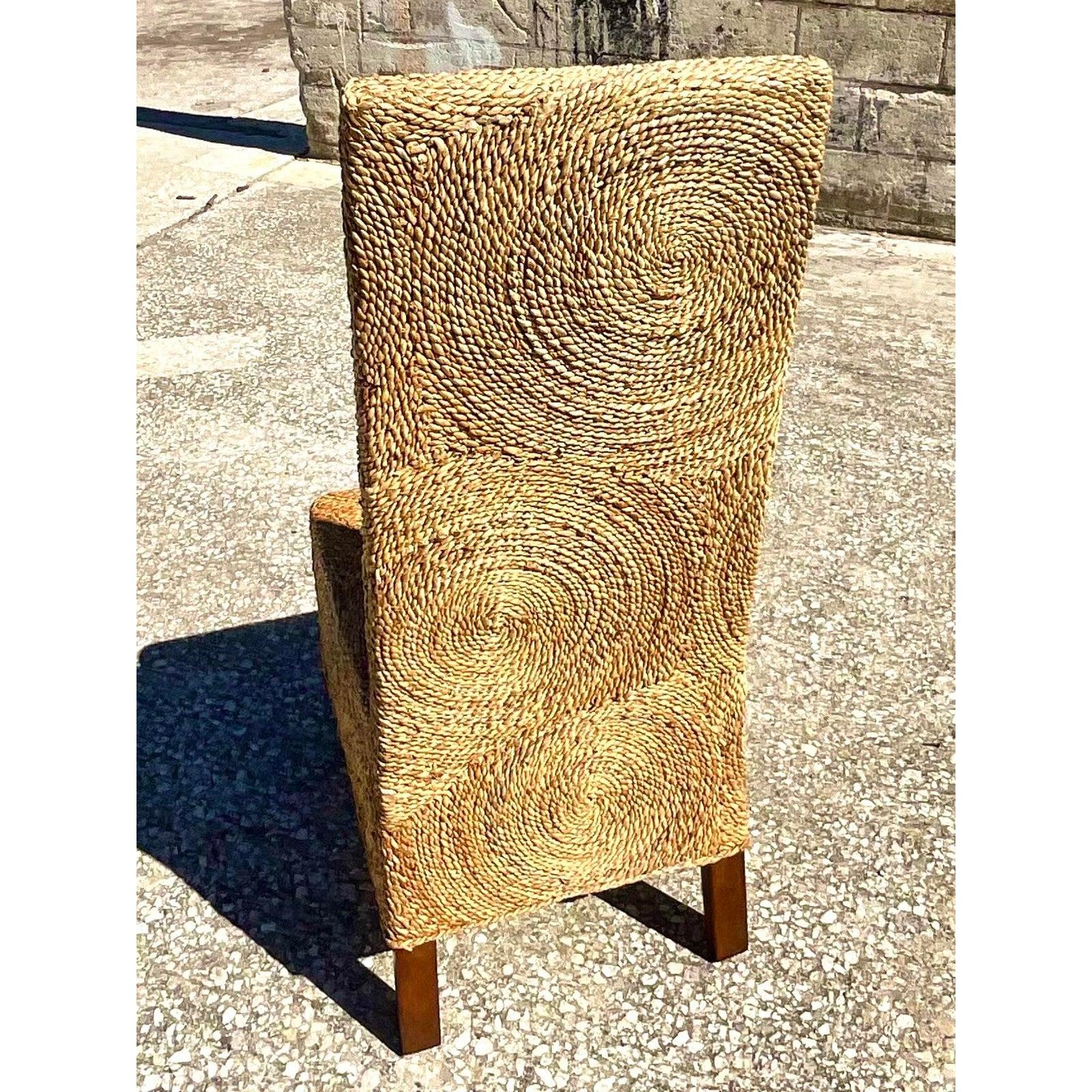 Vintage Coastal Twisted Rattan Circles Dining Chairs, Set of 6 For Sale ...