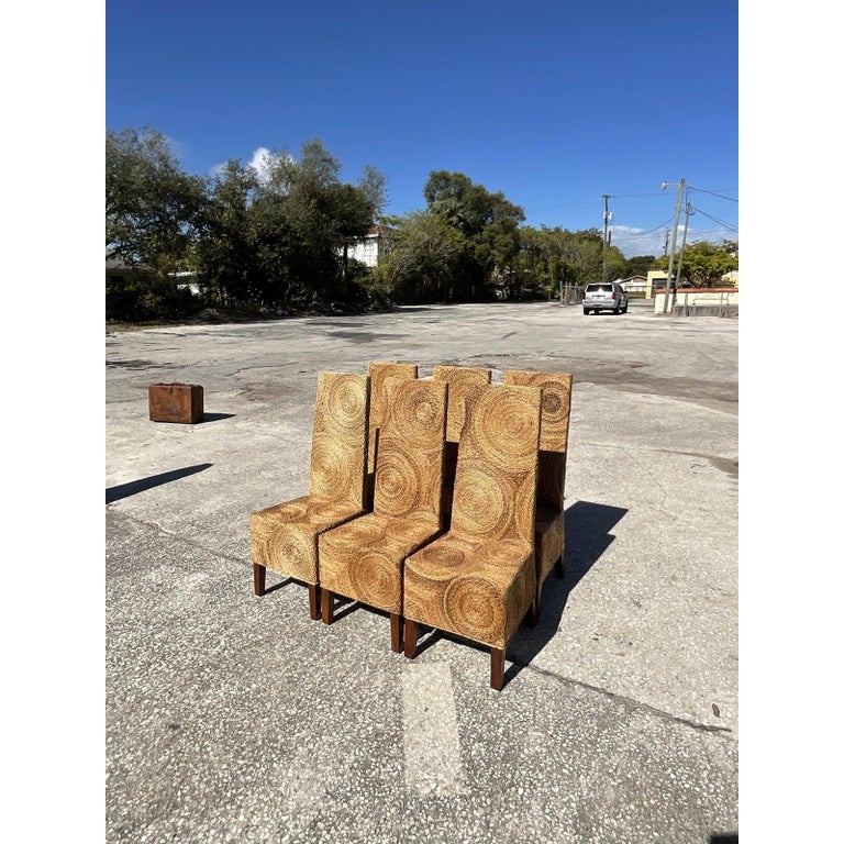 Vintage Coastal Twisted Rattan Circles Dining Chairs, Set of 6 For Sale ...