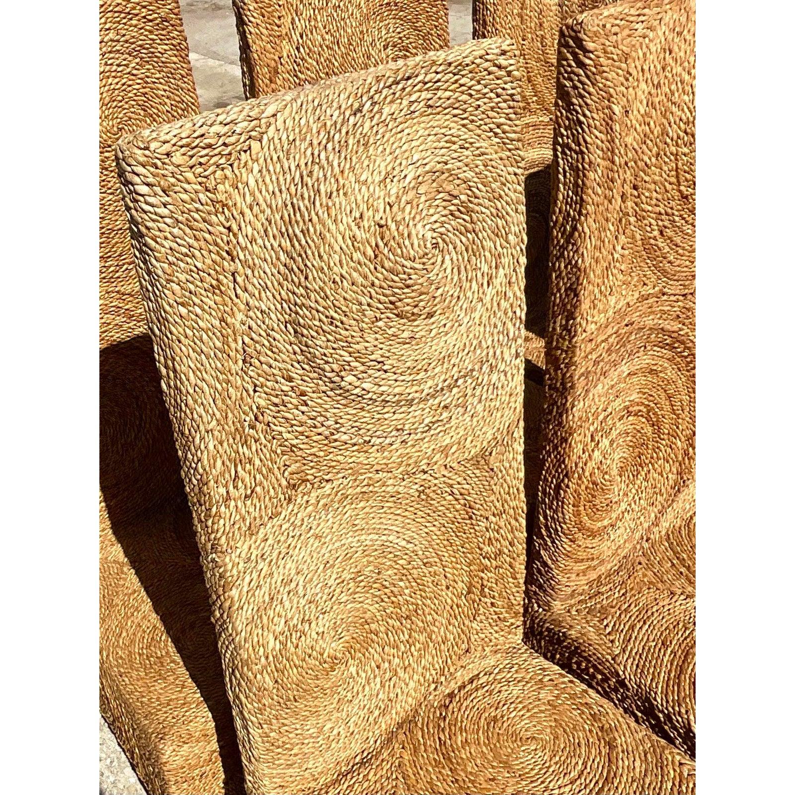 Vintage Coastal Twisted Rattan Circles Dining Chairs, Set of 6 For Sale ...