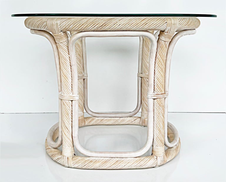 Vintage Coastal Washed Pencil Reed Glass Top End Tables, Pair For Sale ...