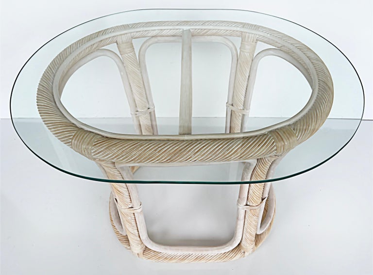 Vintage Coastal Washed Pencil Reed Glass Top End Tables, Pair For Sale ...