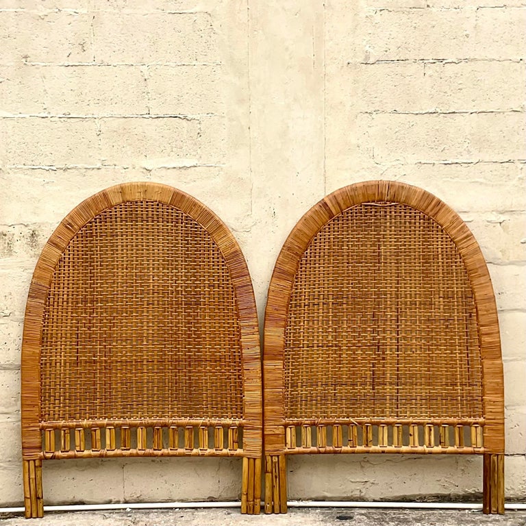 Vintage Coastal Woven Rattan Arched Twin Headboards - a Pair For Sale ...