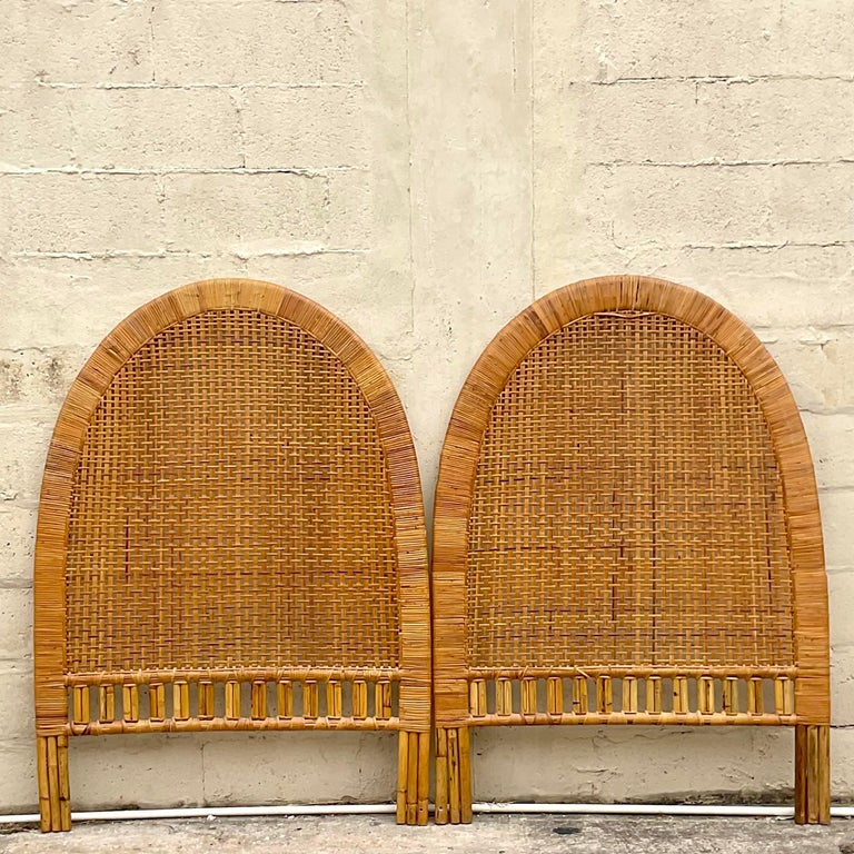 Vintage Coastal Woven Rattan Arched Twin Headboards - a Pair For Sale ...
