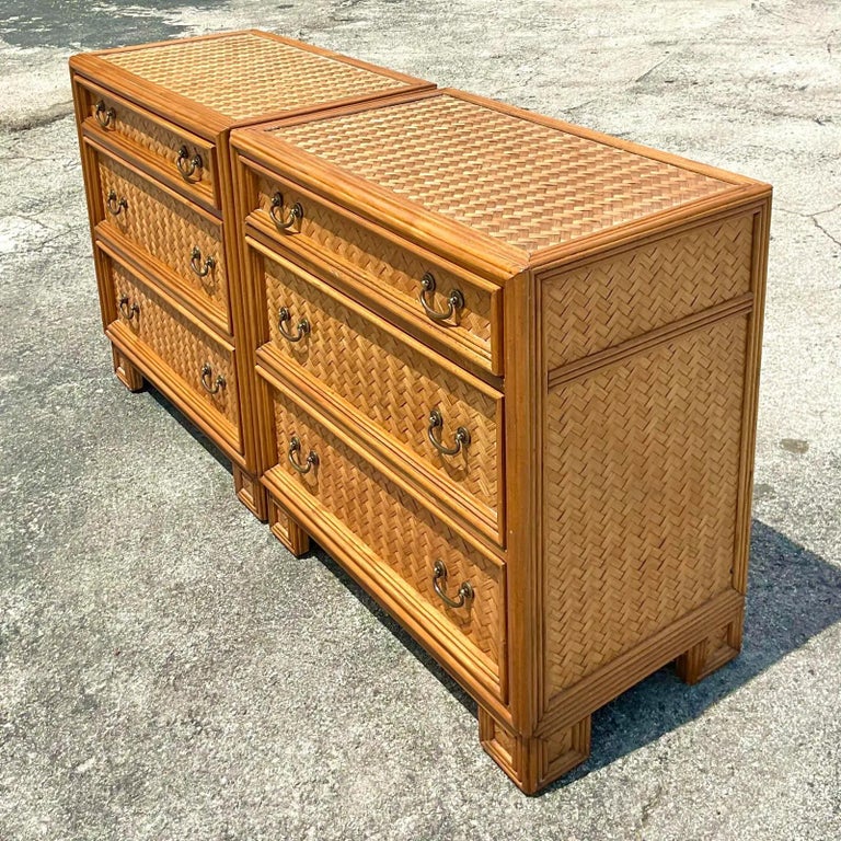 Vintage Coastal Woven Rattan Chest of Drawers, a Pair at 1stDibs