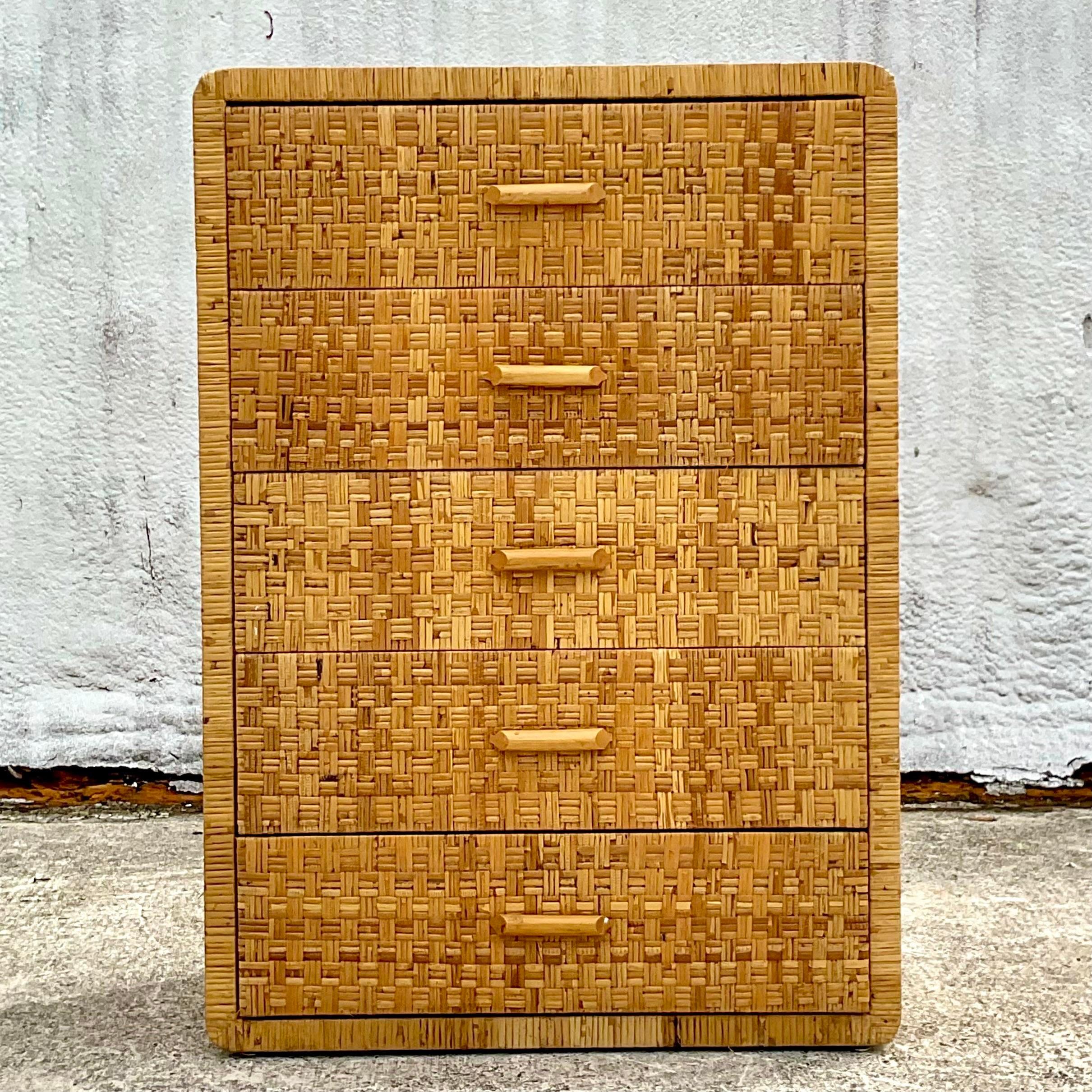 Vintage Coastal Woven Rattan Chest of Drawers For Sale at 1stDibs