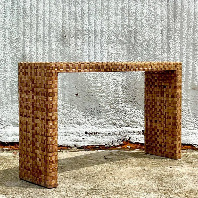 Vintage Coastal Woven Rattan Console Table at 1stDibs