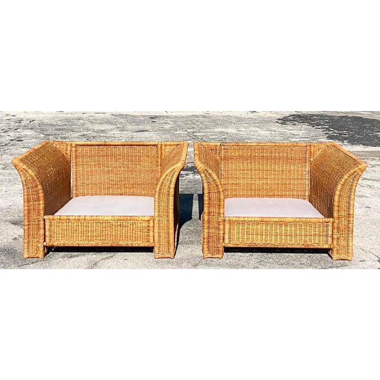 Vintage Coastal Woven Rattan Wing Sofa and Lounge Chairs For Sale at ... Vintage Coastal Woven Rattan Wing Sofa and Lounge Chairs For Sale at ...