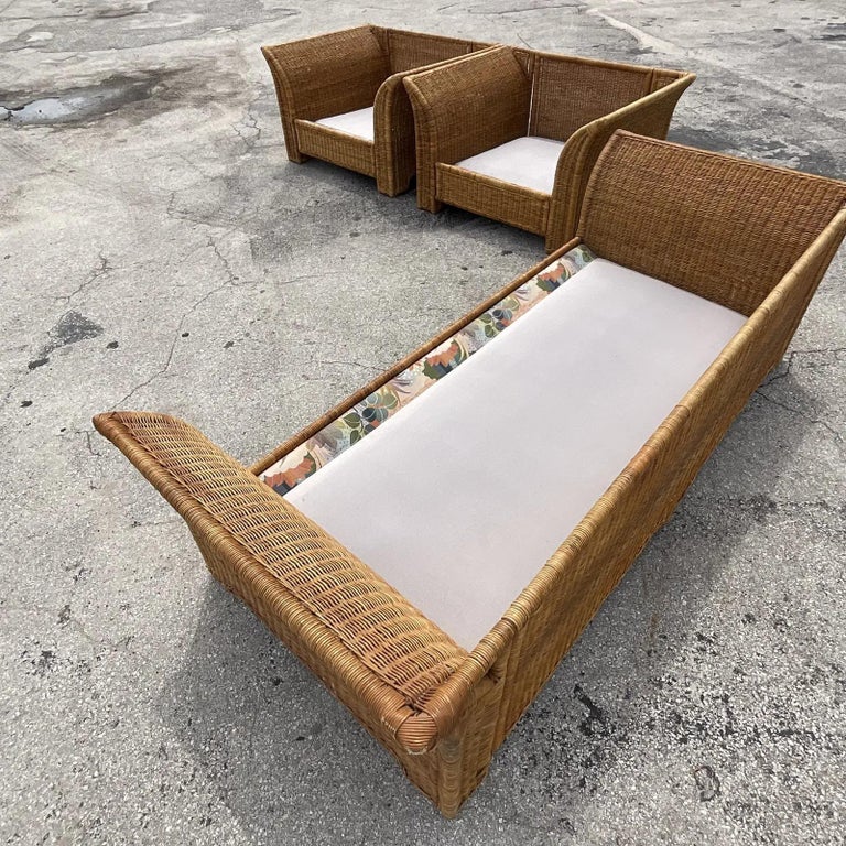 Vintage Coastal Woven Rattan Wing Sofa and Lounge Chairs For Sale at ... Vintage Coastal Woven Rattan Wing Sofa and Lounge Chairs For Sale at ...