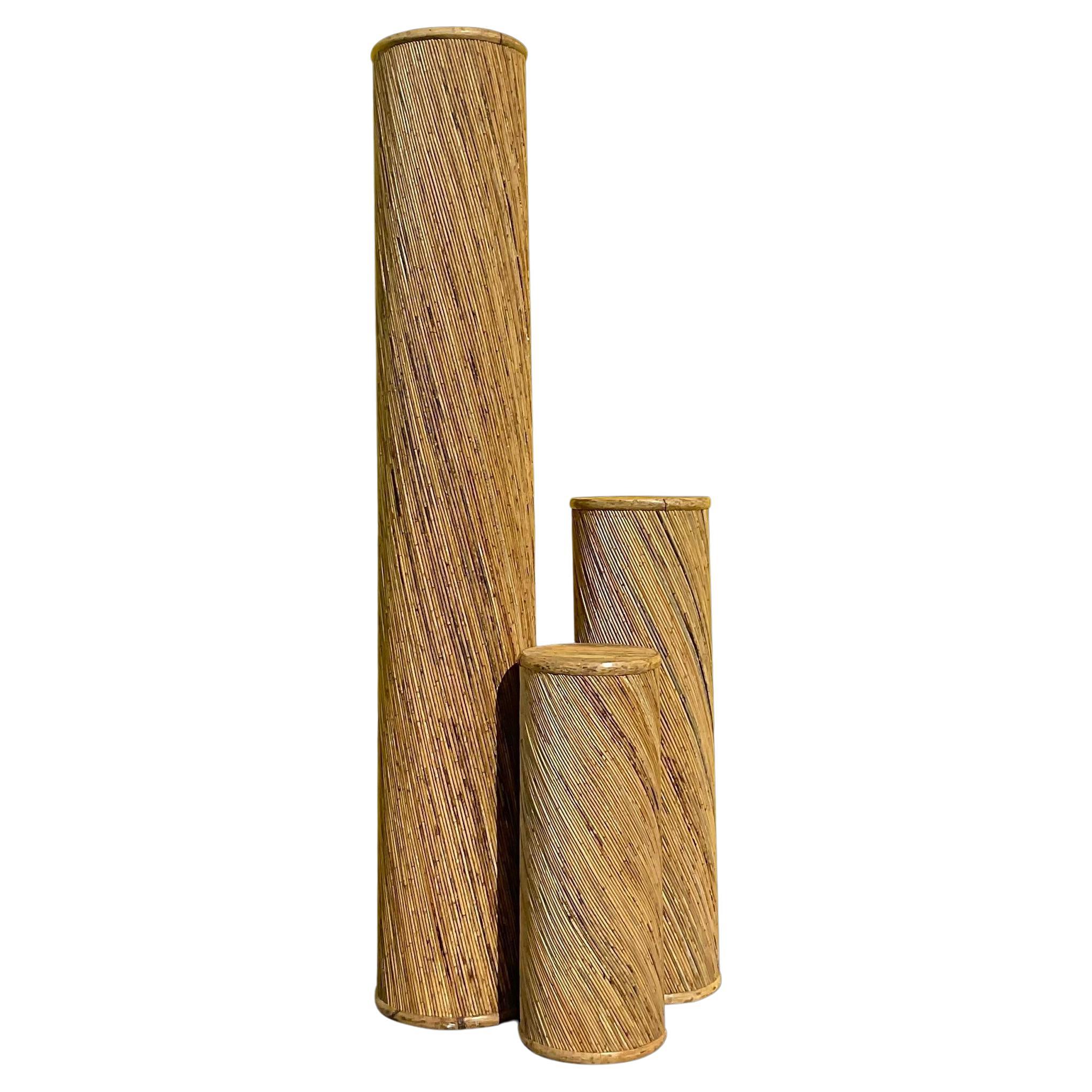 Late 20th Century Vintage Coastal Washed Pencil Reed and Stone Pedestal ...