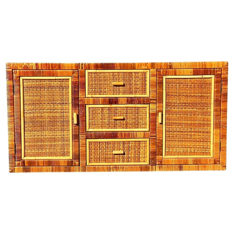 Vintage Coastal Wrapped Rattan Credenza For Sale at 1stDibs
