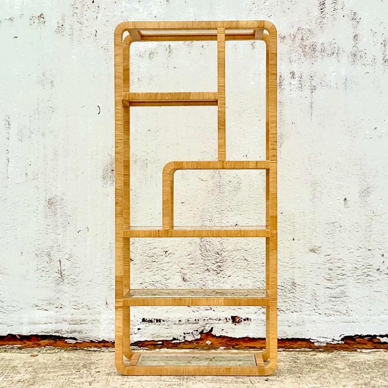 Vintage Coastal Wrapped Rattan Etagere After Milo Baughman at 1stDibs