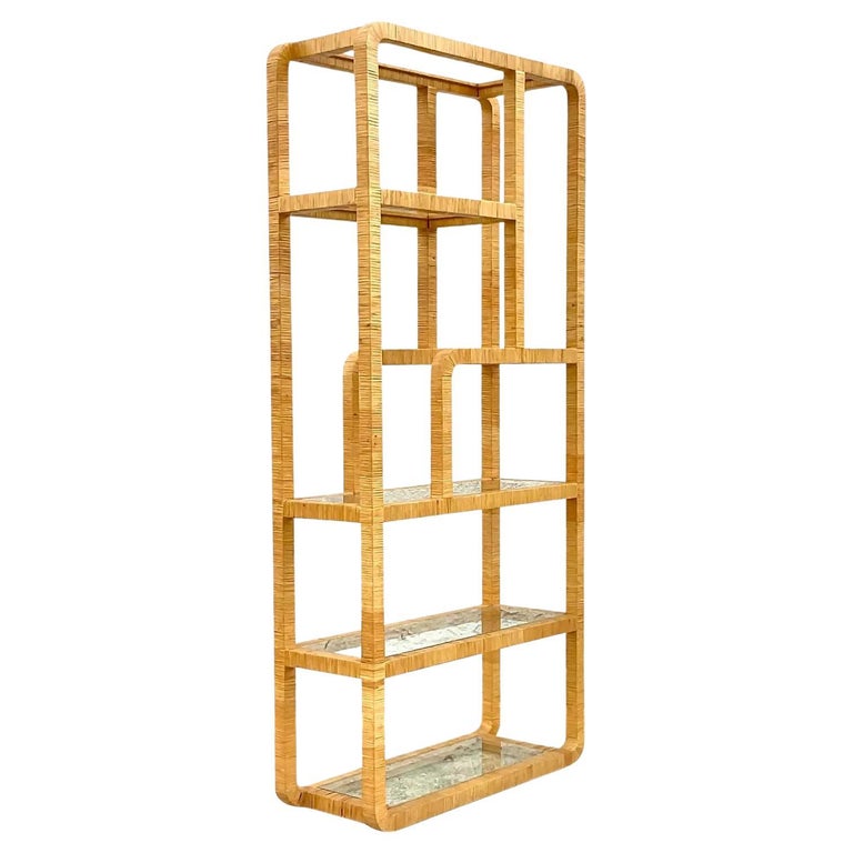 Vintage Coastal Wrapped Rattan Etagere After Milo Baughman at 1stDibs