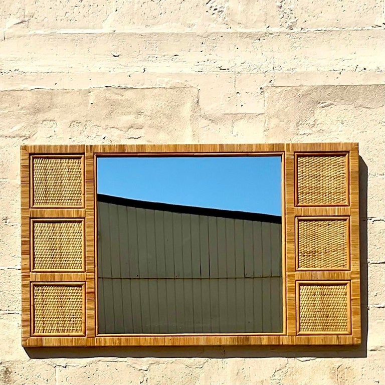 Vintage Coastal Wrapped Rattan Horizontal Mirror For Sale at 1stDibs