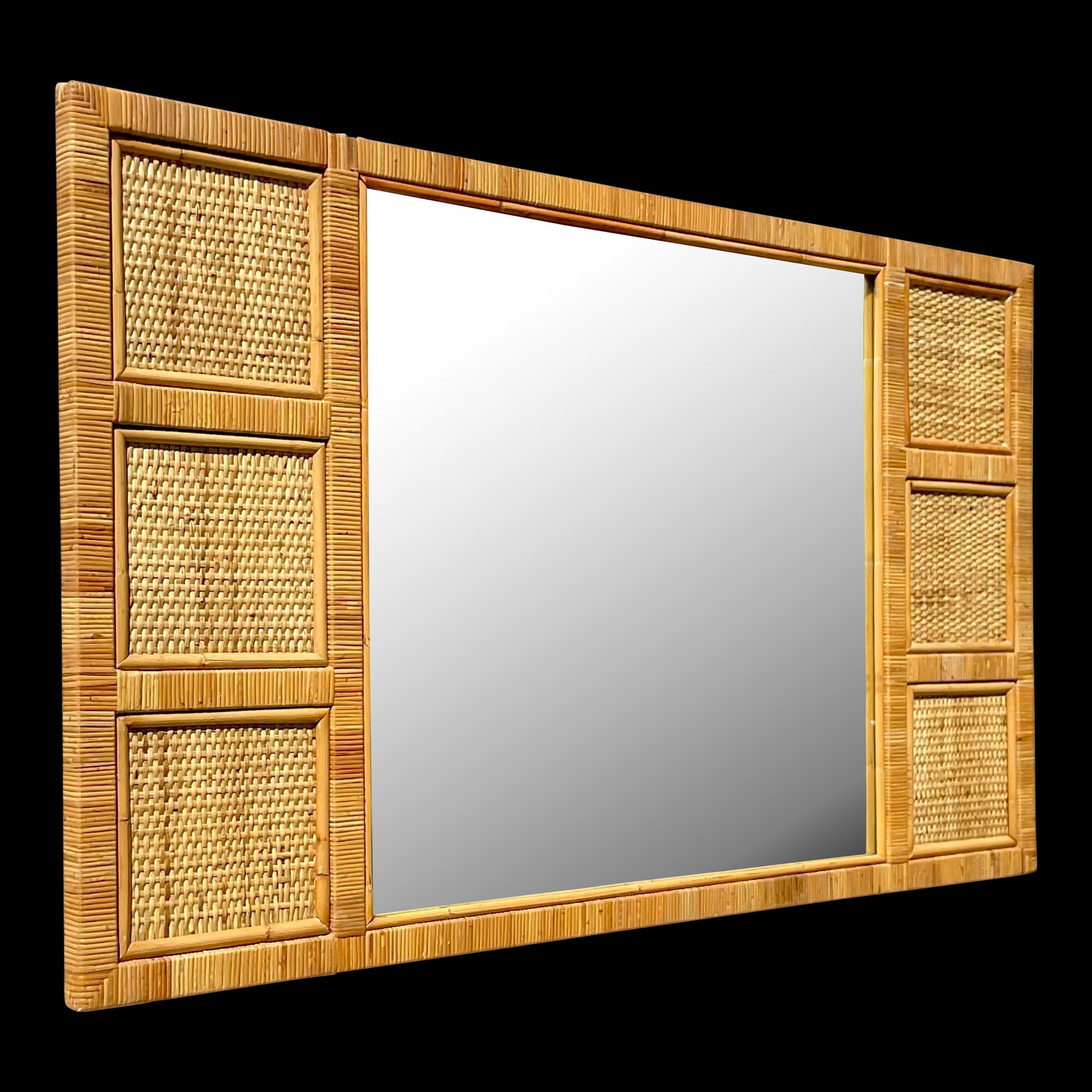 Vintage Coastal Wrapped Rattan Horizontal Mirror For Sale at 1stDibs