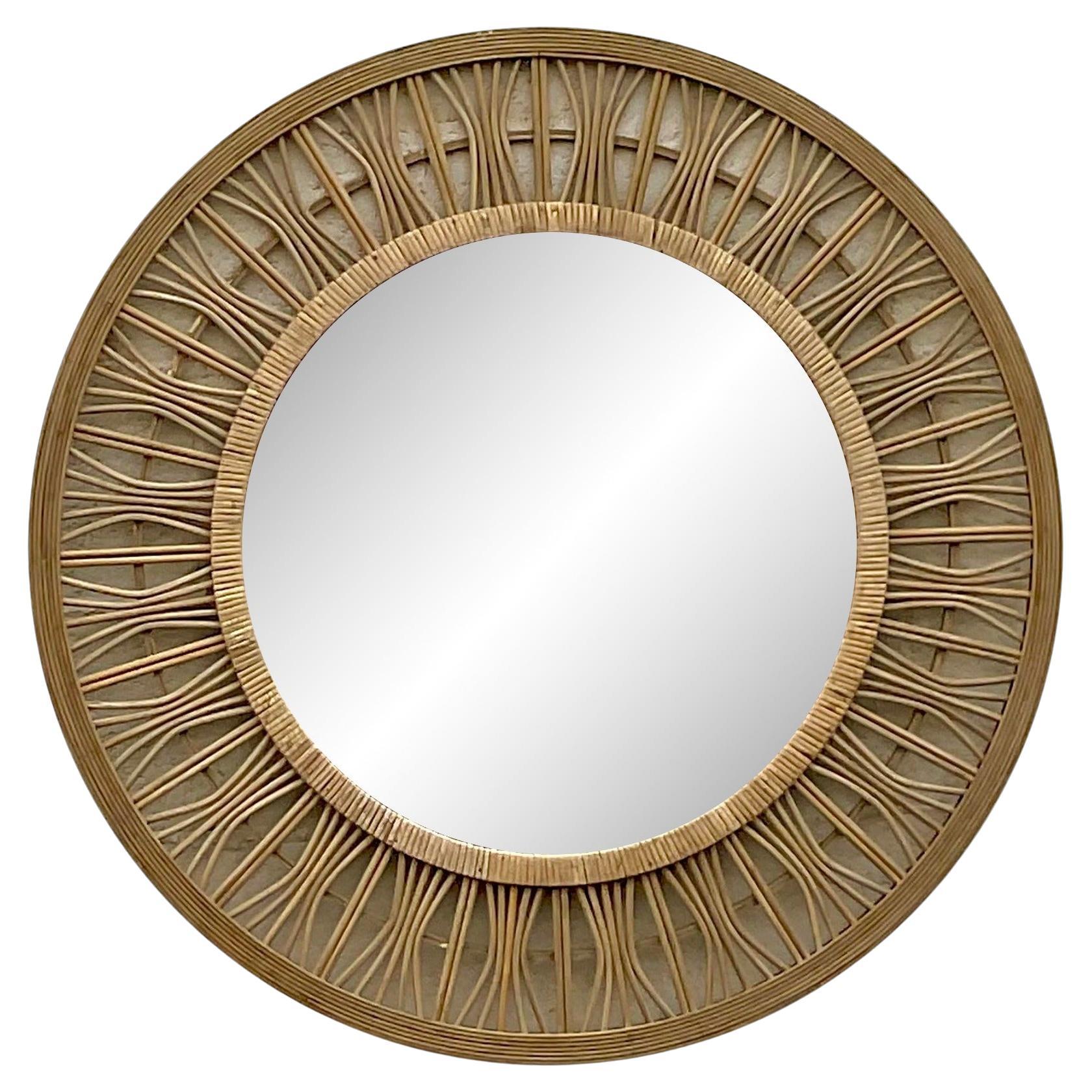 Vintage Coastal Wrapped Rattan Mirror For Sale at 1stDibs