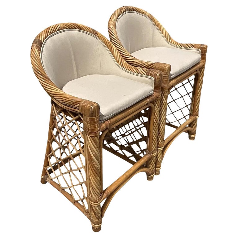 Vintage Coastl Twisted Rattan Barstools, a Pair For Sale at 1stDibs