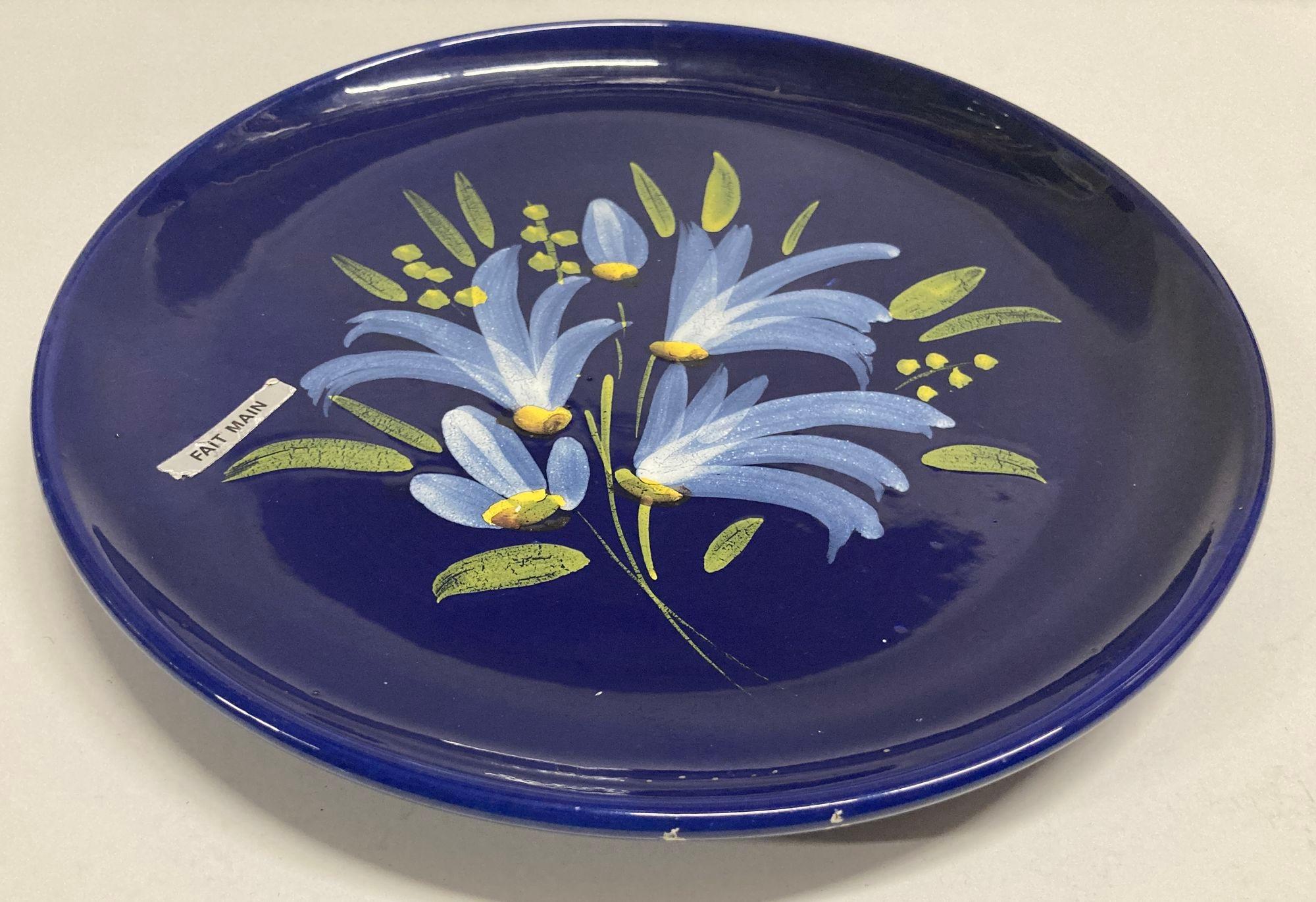 Vintage Cobalt Blue Ceramic Decorative Plate France 1960s For Sale at ...