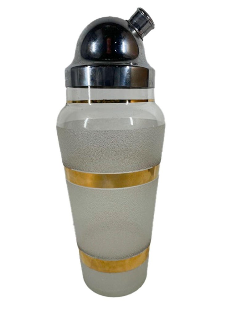 Vintage Cocktail Shaker Set with Gold Bands and Textured Frosted ...