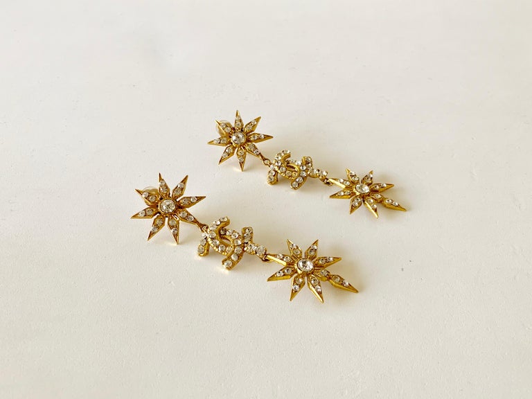 Vintage Coco Chanel Diamanté Logo Statement Earrings at 1stDibs